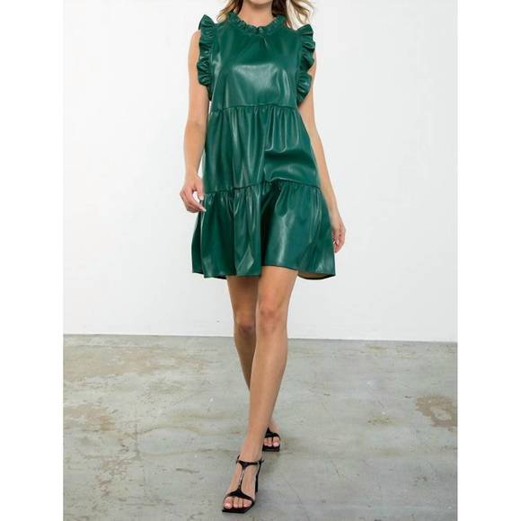 THML | Dresses | New Thml Leather Dress In Evergreen | Poshmark